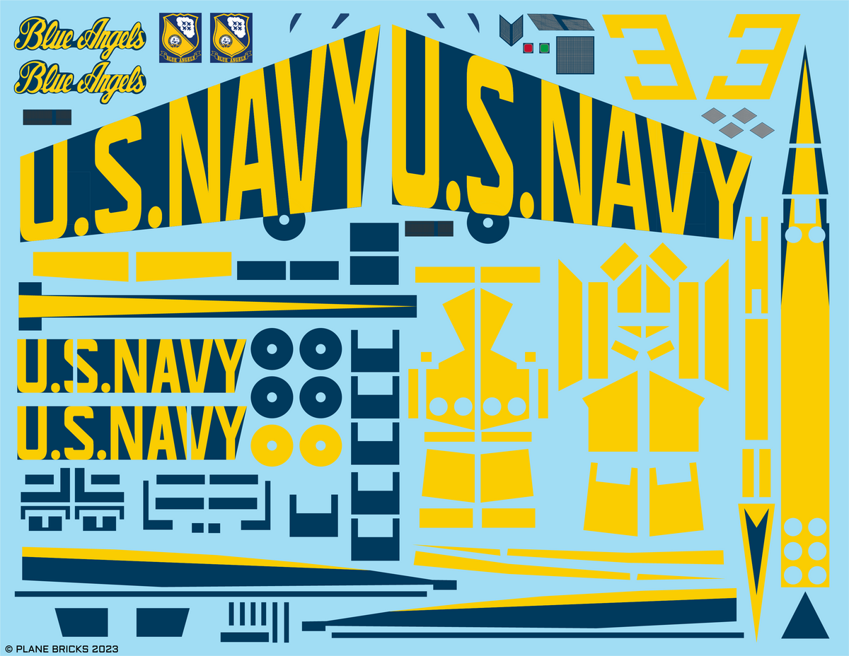F/A-18E Super Hornet (Blue Angels) Decals – Plane Bricks